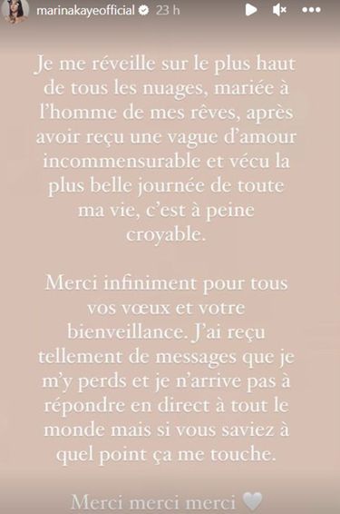 Marina Kaye mariée, elle dévoile les photos de sa robe