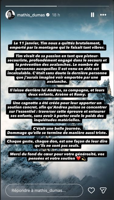 Le poignant hommage de Mathis Dumas à Timothé, secouriste de 32 ans ...