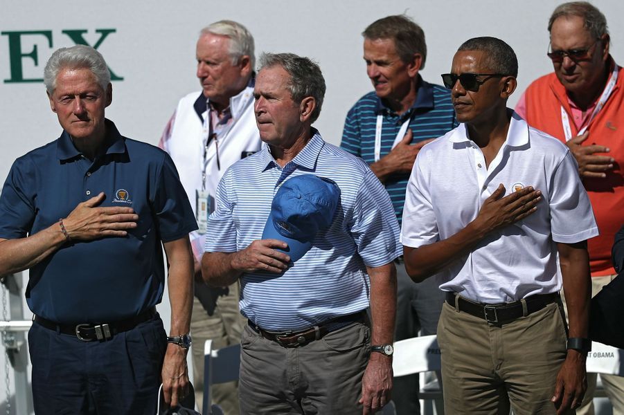 Journée au golf pour Barack Obama, Bill Clinton et George W. Bush