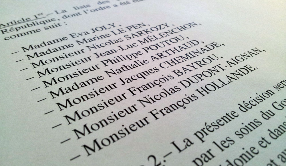 La liste officielle des candidats